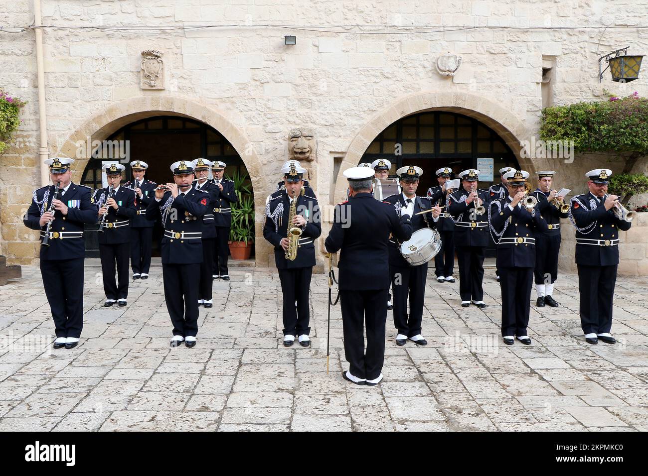 The musical band of the Italian Navy with winter uniform during a ...