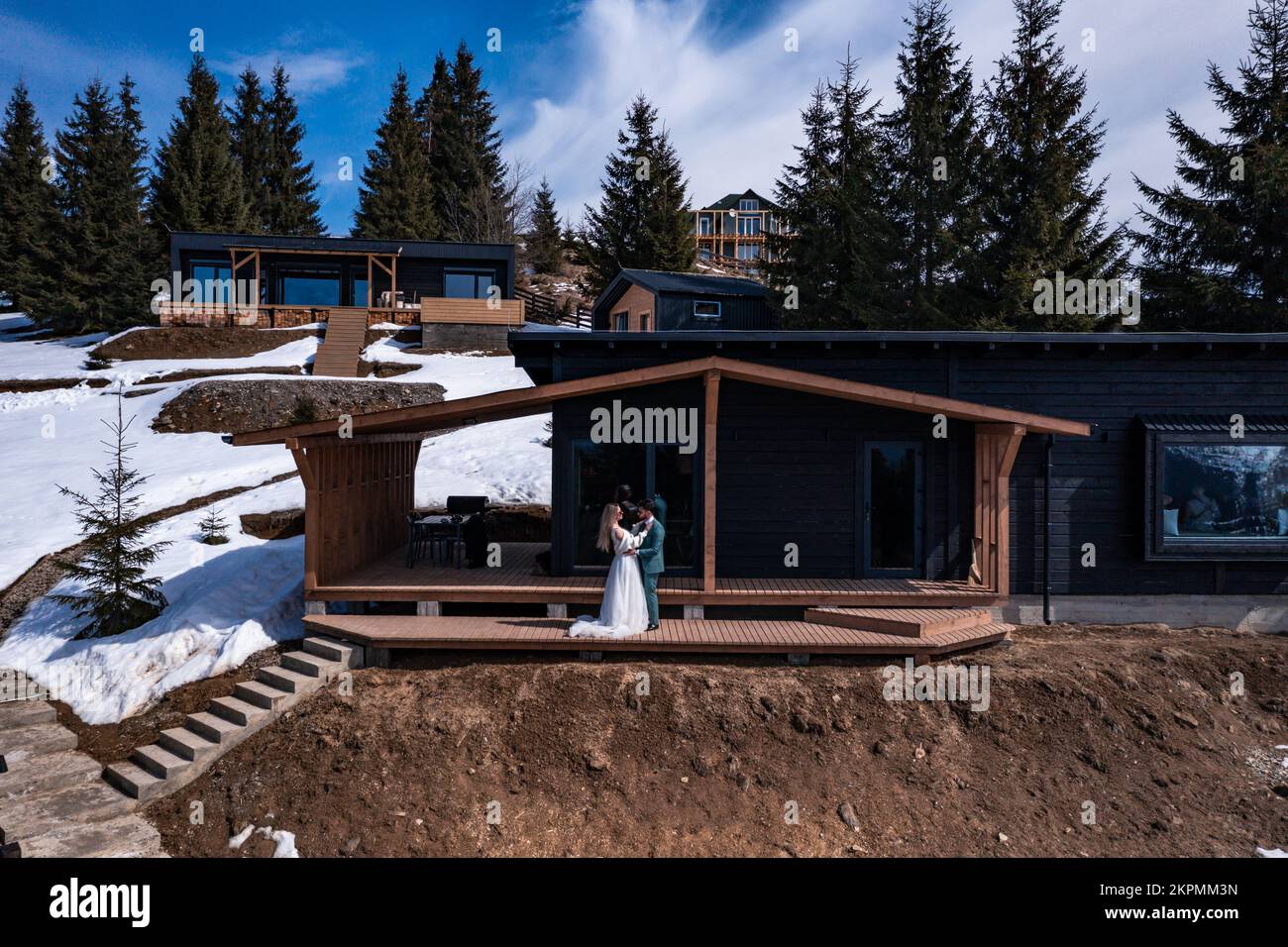Ivano-Frankivsk, Ukraine April 1, 2021: A couple of people near a ...