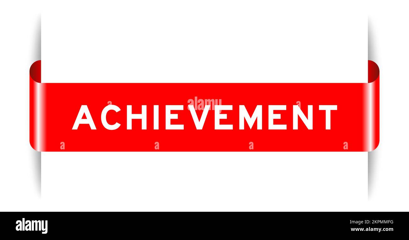 Red color inserted label banner with word achievement on white ...