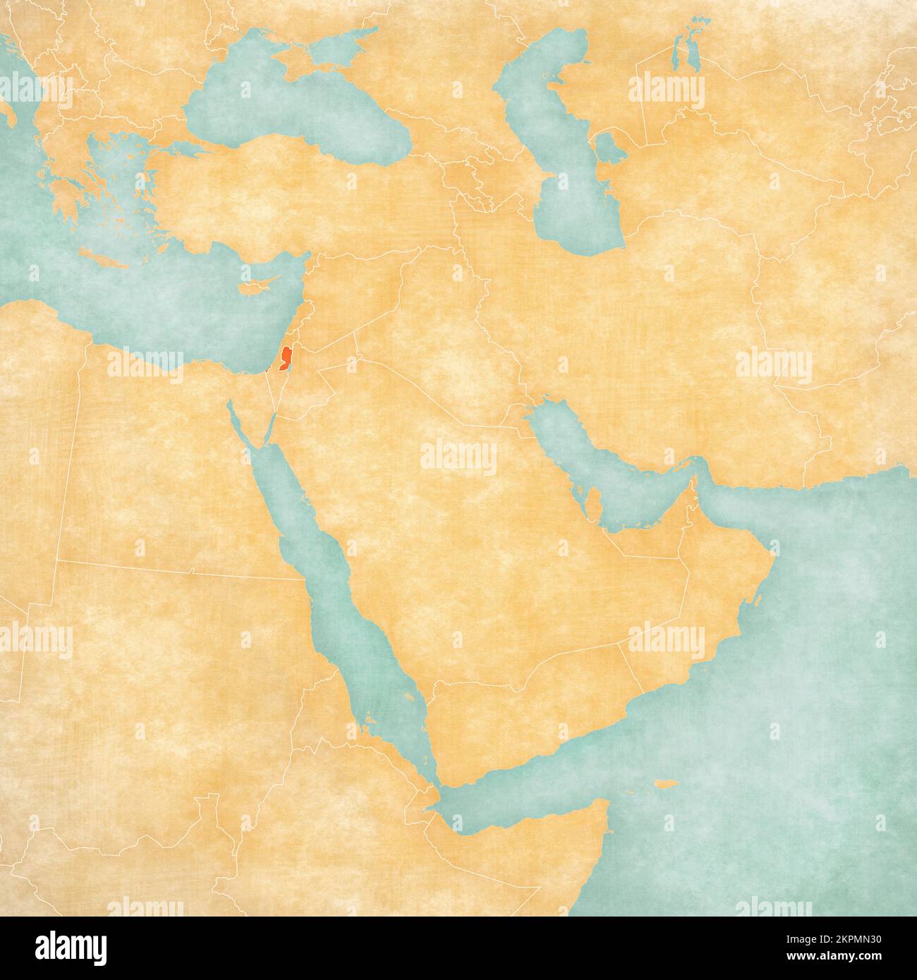 Palestine on the map of Middle East (Western Asia) in soft grunge and ...