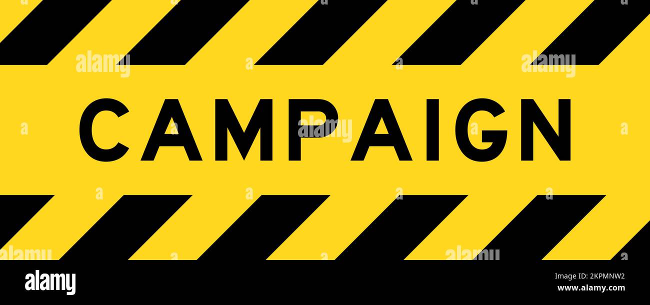 Yellow and black color with line striped label banner with word ...