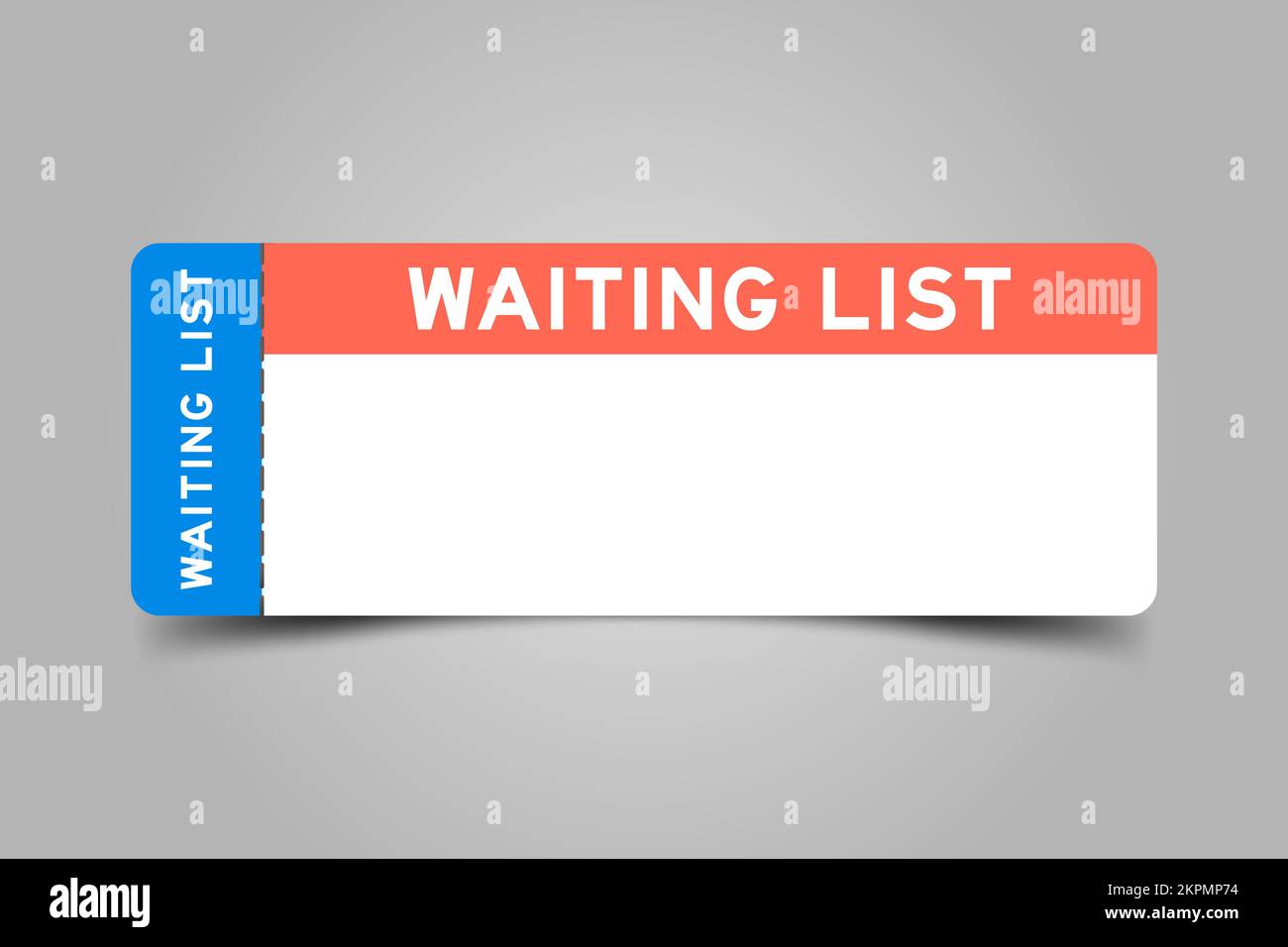 Blue and orange color ticket with word waiting list and white copy ...