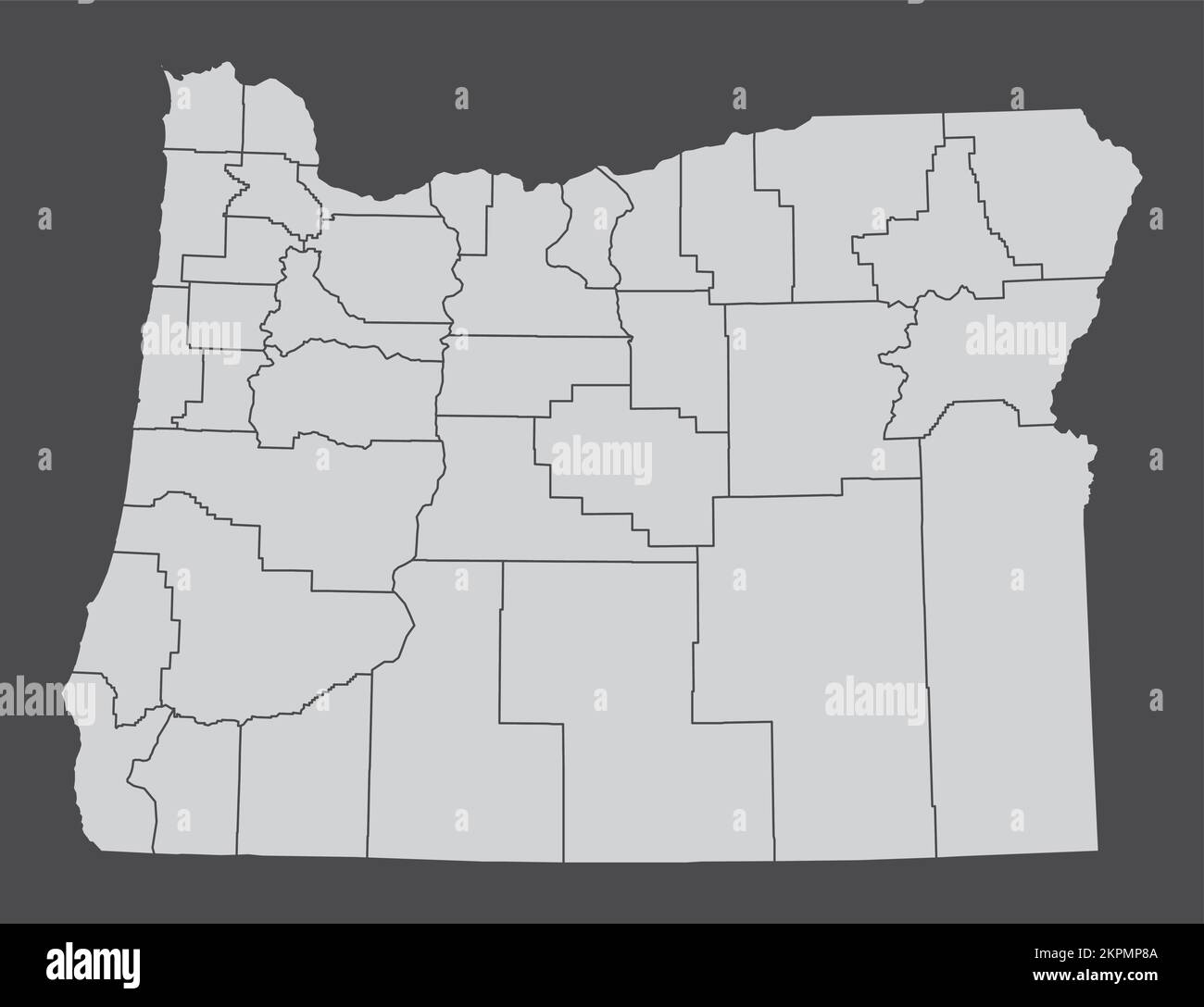 The Oregon State, USA. Administrative map isolated on dark background ...