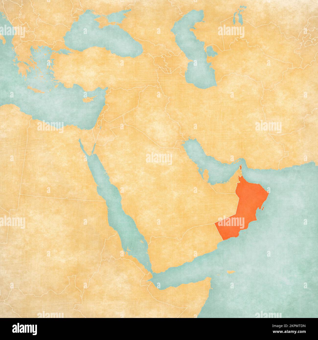 Oman on the map of Middle East (Western Asia) in soft grunge and ...