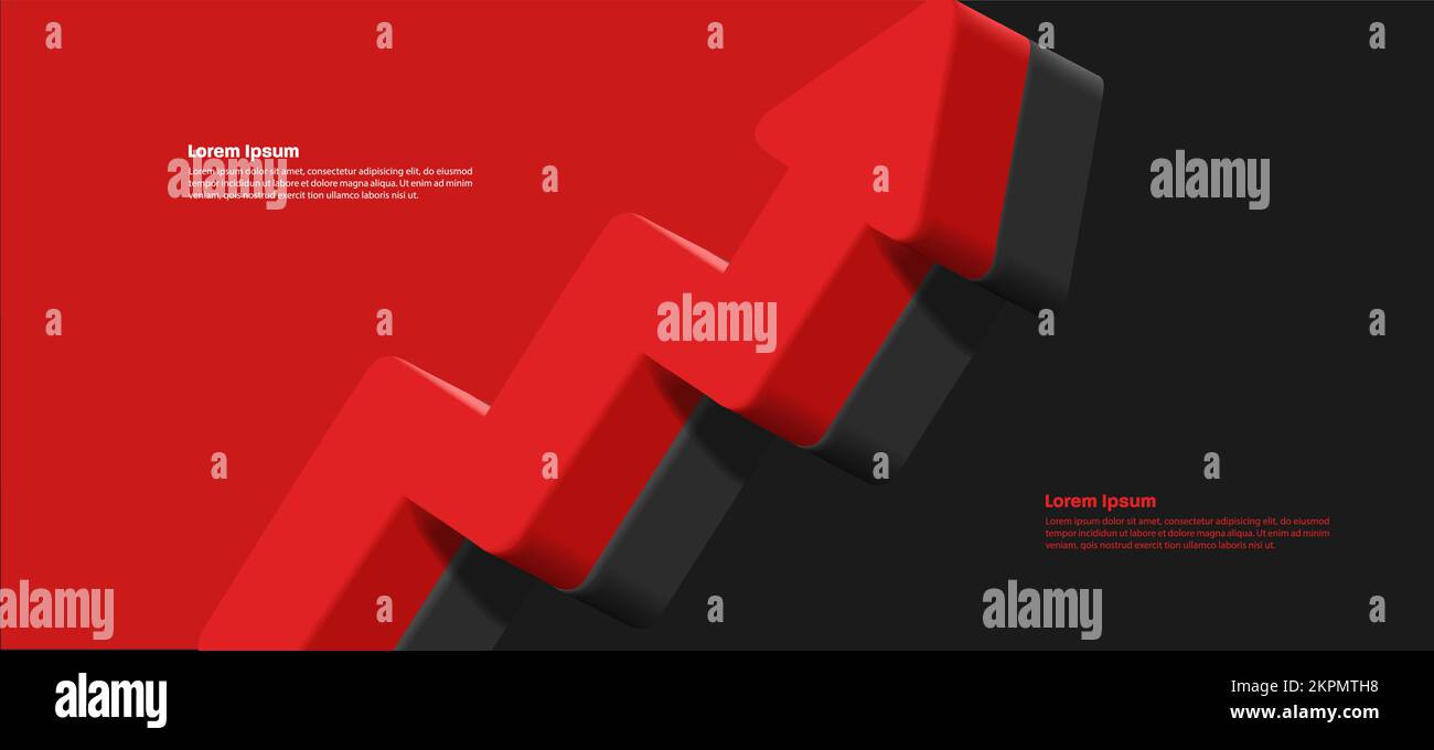 Red and black background with 3d render volume arrow dividing the ...