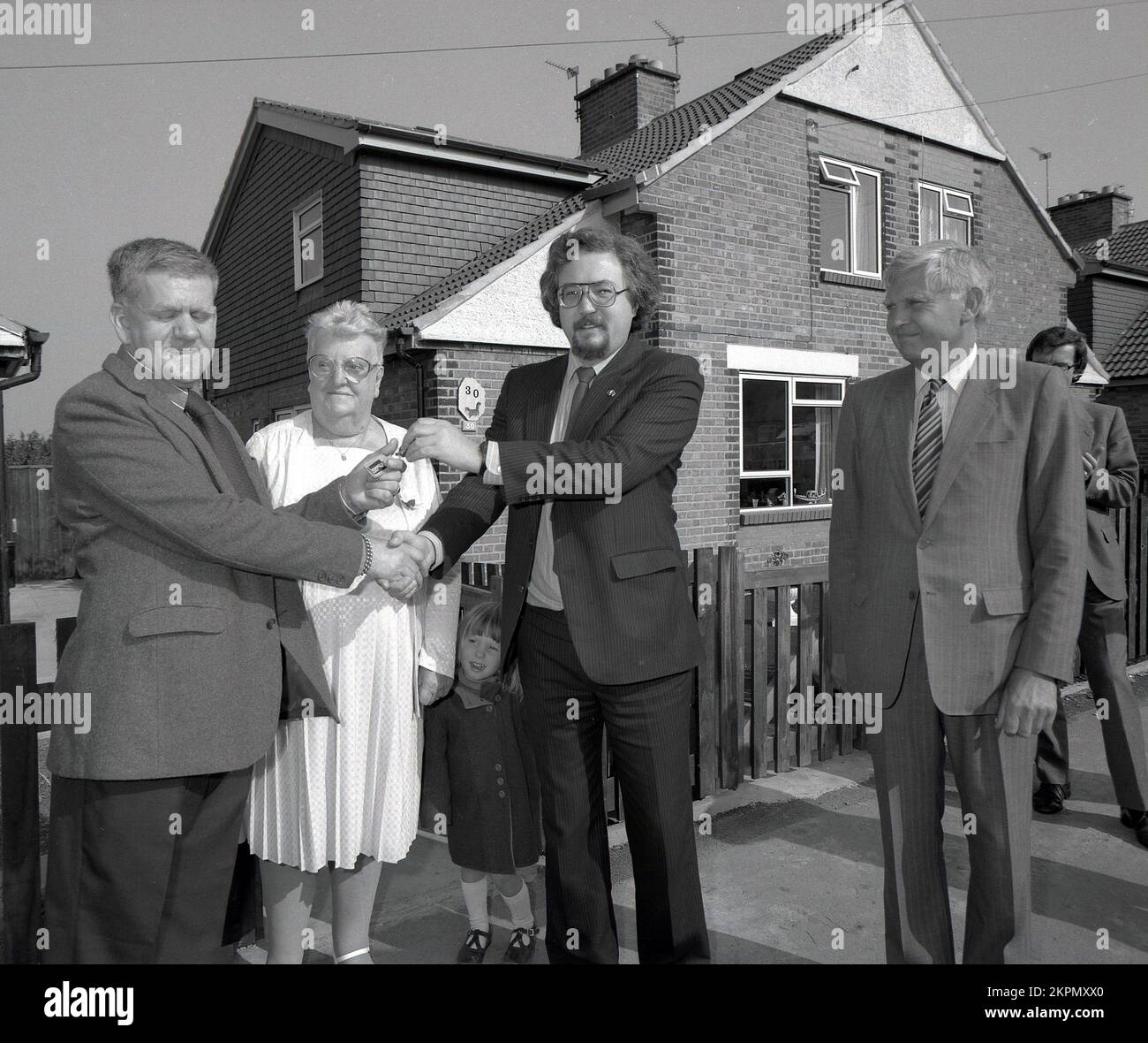 1980s, historical, standing outside for a publicity photo, with ...