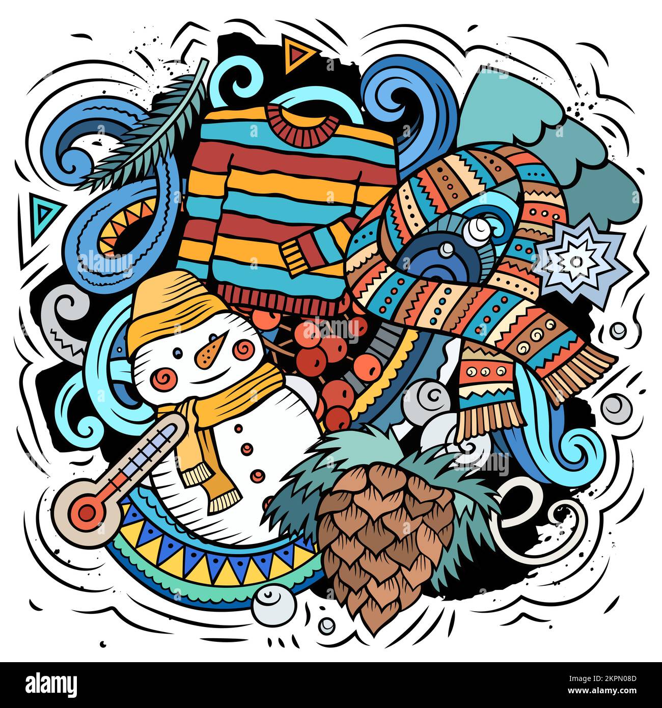 Cartoon vector doodles Winter illustration Stock Vector Image & Art - Alamy