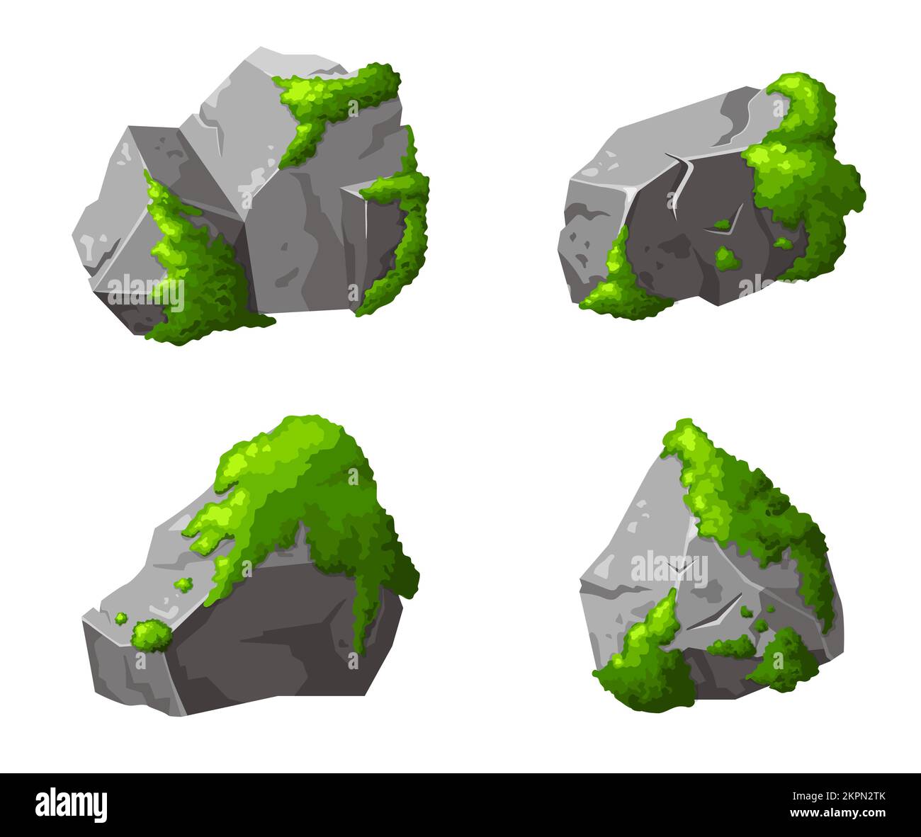 Set forest rock with moss. Gray stone brocken in cartoon. Mountain part ...