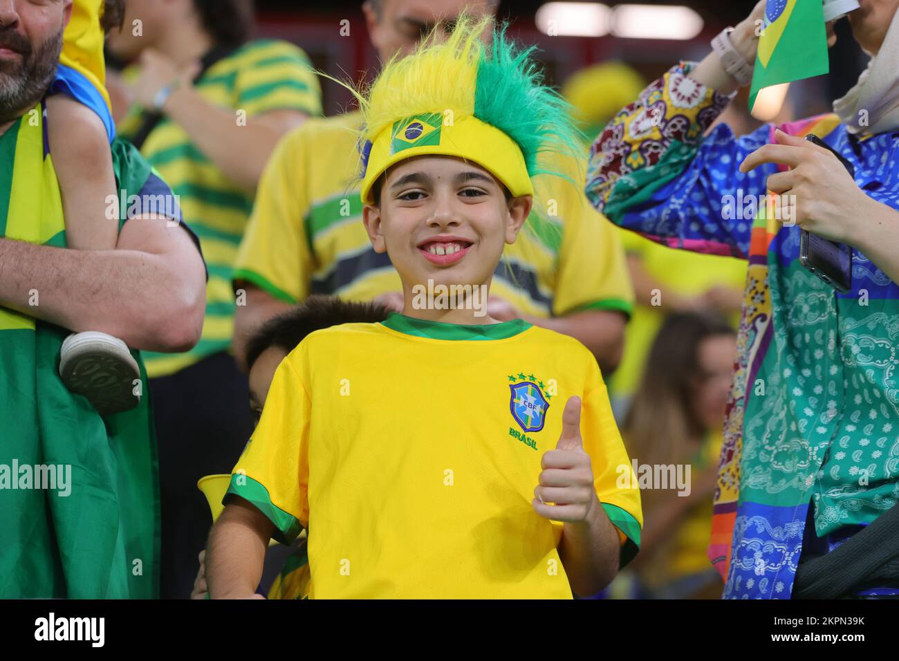 A young Brazil fan during the FIFA World Cup, Qatar. , . Photo by Peter ...