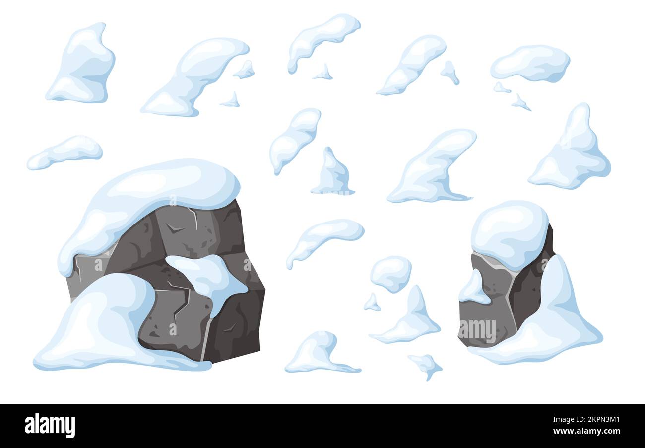 Set of stone and rock in snow. Elements for ui design game. Snowy ...