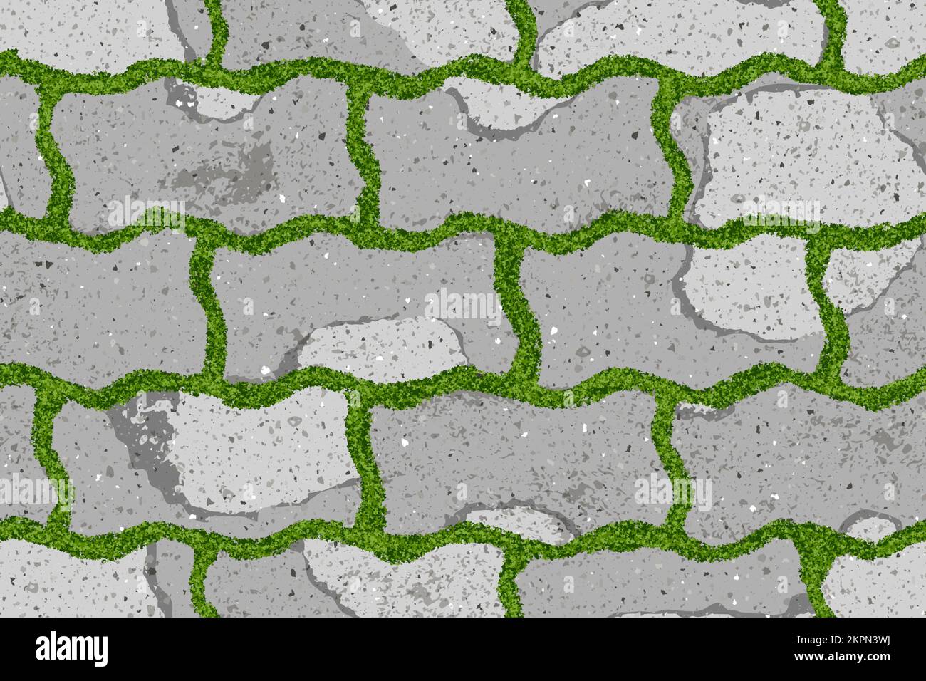 Seamless Pattern Of Old Pavement With Moss And Figured Interlocking