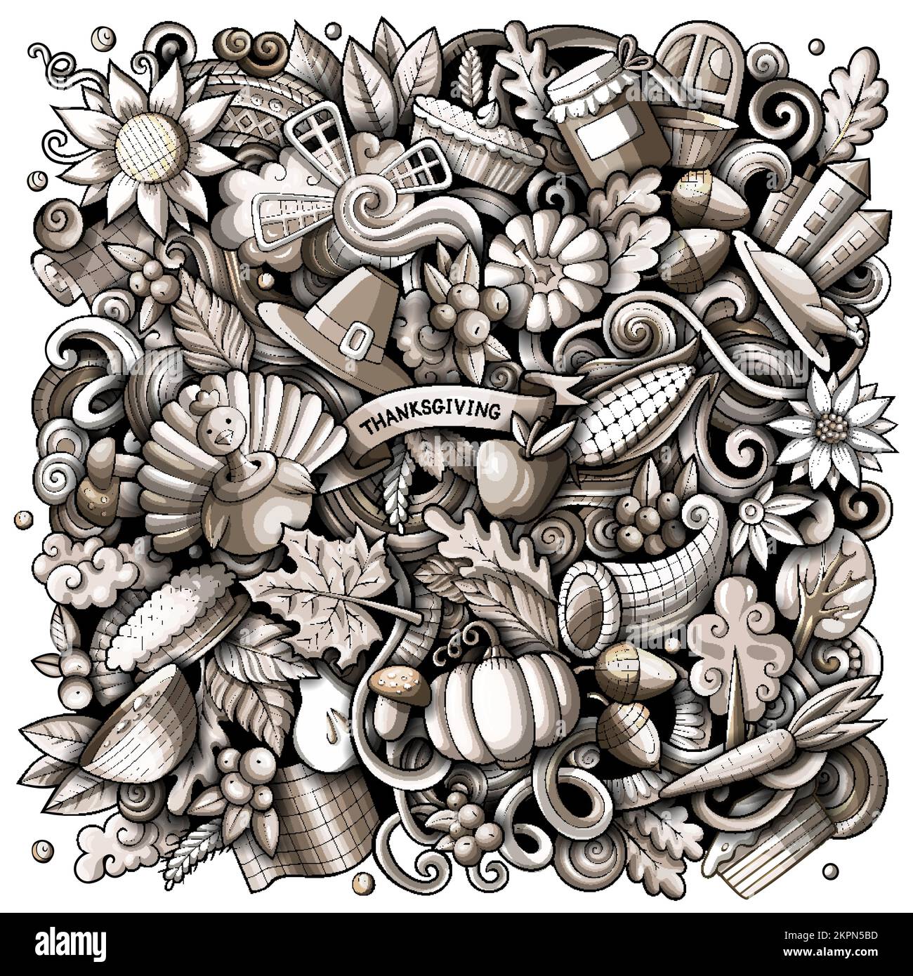 Cartoon vector doodles Happy Thanksgiving Day illustration Stock Vector ...