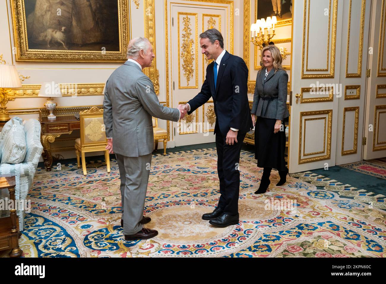 King Charles III holds an audience with the Prime Minister of Greece ...