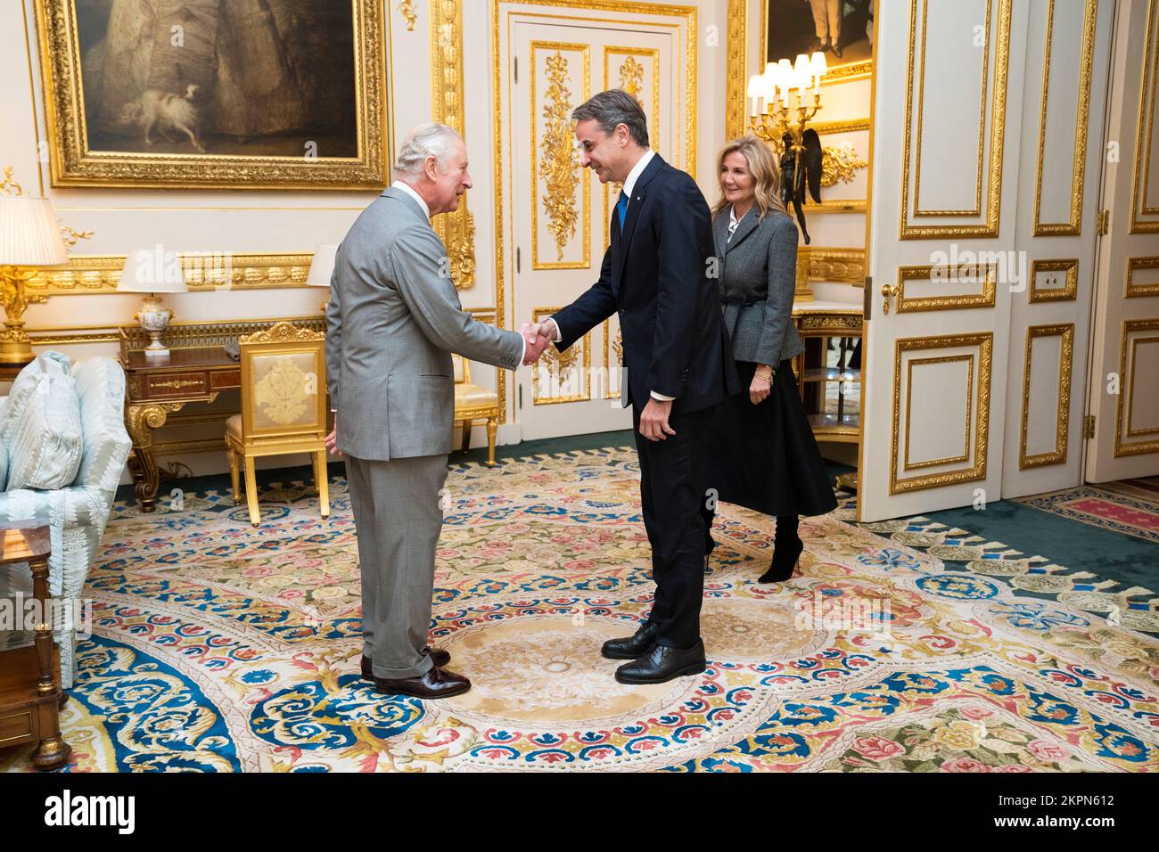King Charles III holds an audience with the Prime Minister of Greece ...