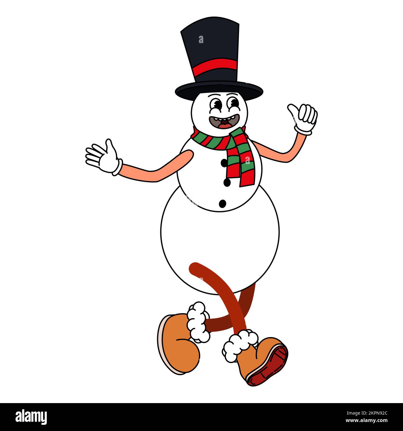 Snowman Cartoon funny retro comic Christmas character, gloved hands ...