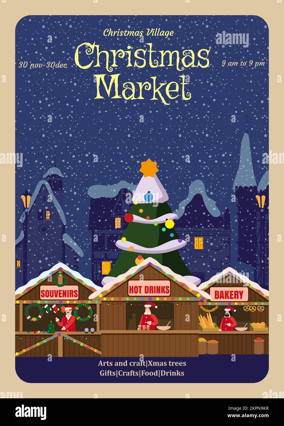 Poster Christmas Market template. Xmas fair card with decorated ...
