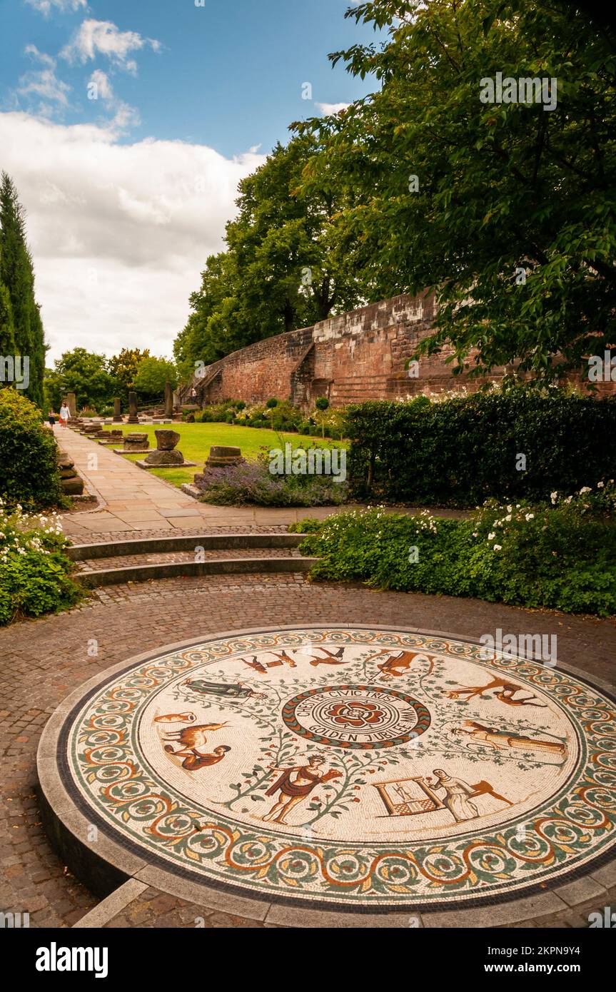 The Roman Garden in Chester England is full of plants and ancient ...
