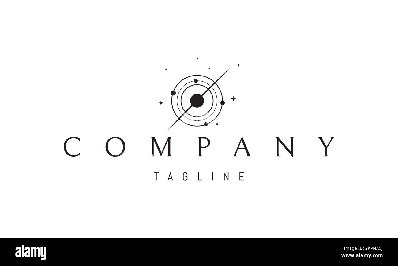 Vector logo on which an abstract image of a star with orbits in open ...