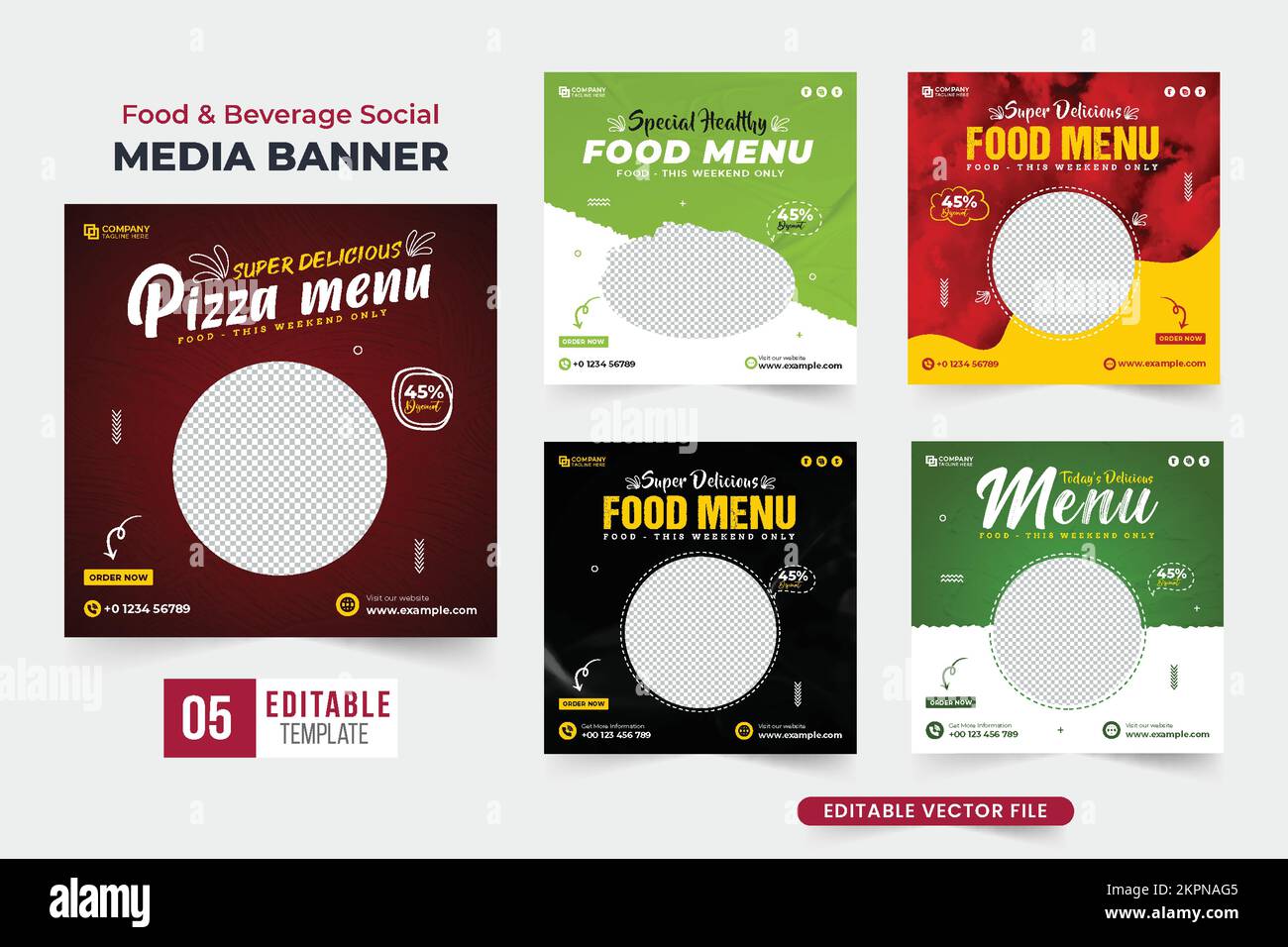 Delicious food menu poster bundle design with green and red colors ...