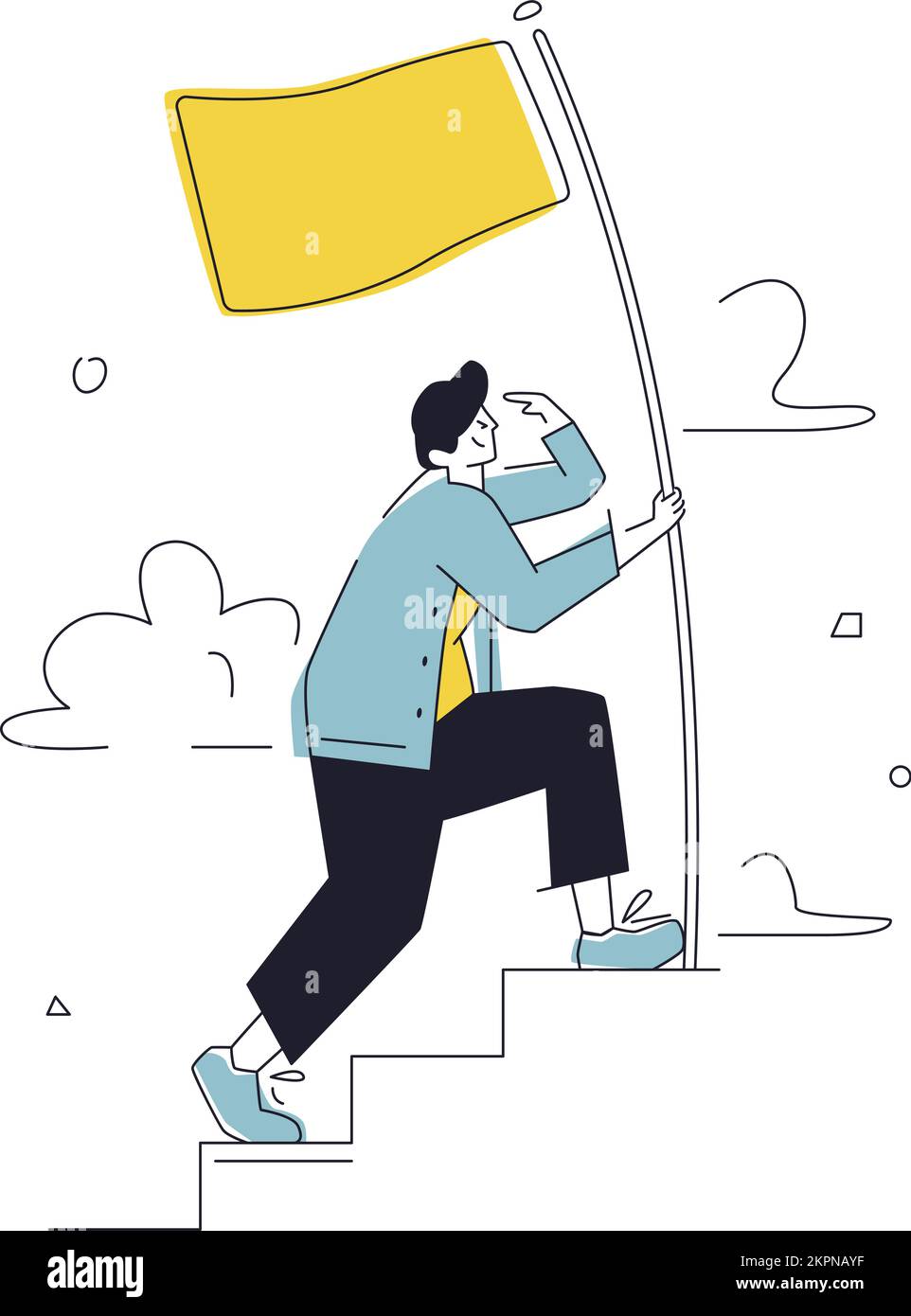 A vector illustration of a man walking with a flag - success concept ...