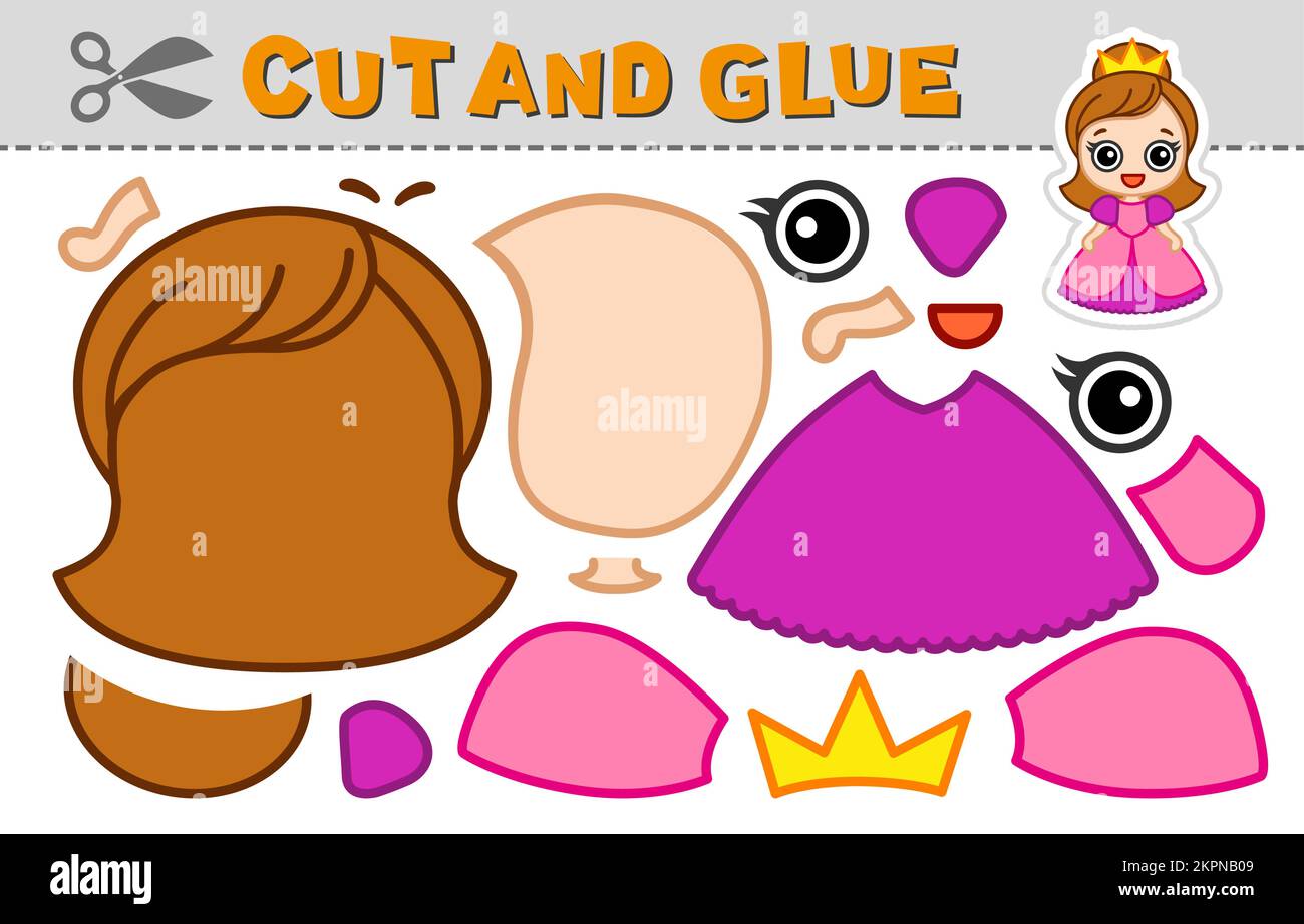 Cut out and glue a princess. Vector illustration. Paper applique for ...