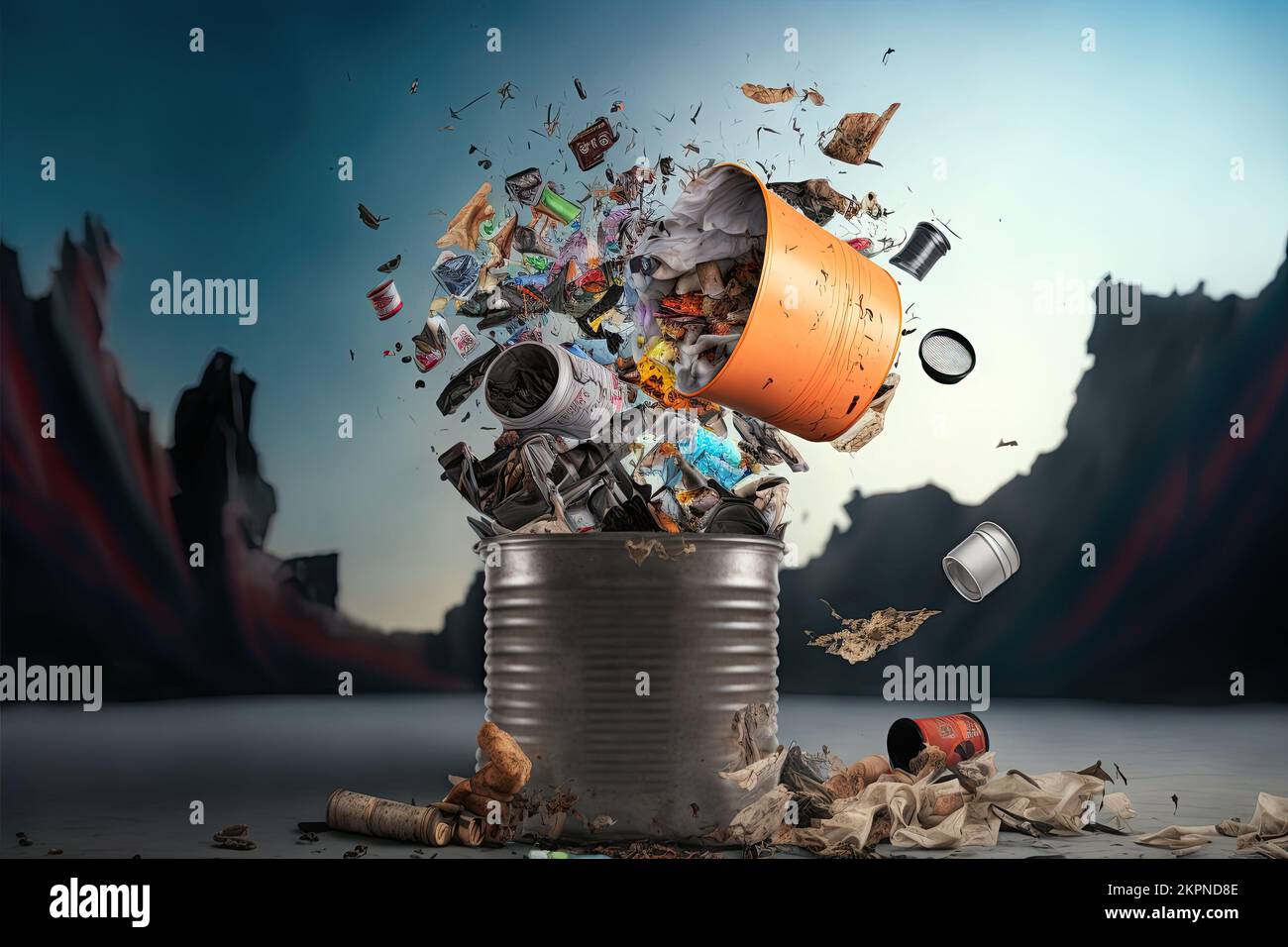 There is rubbish scattered around a trash can on a city street ...