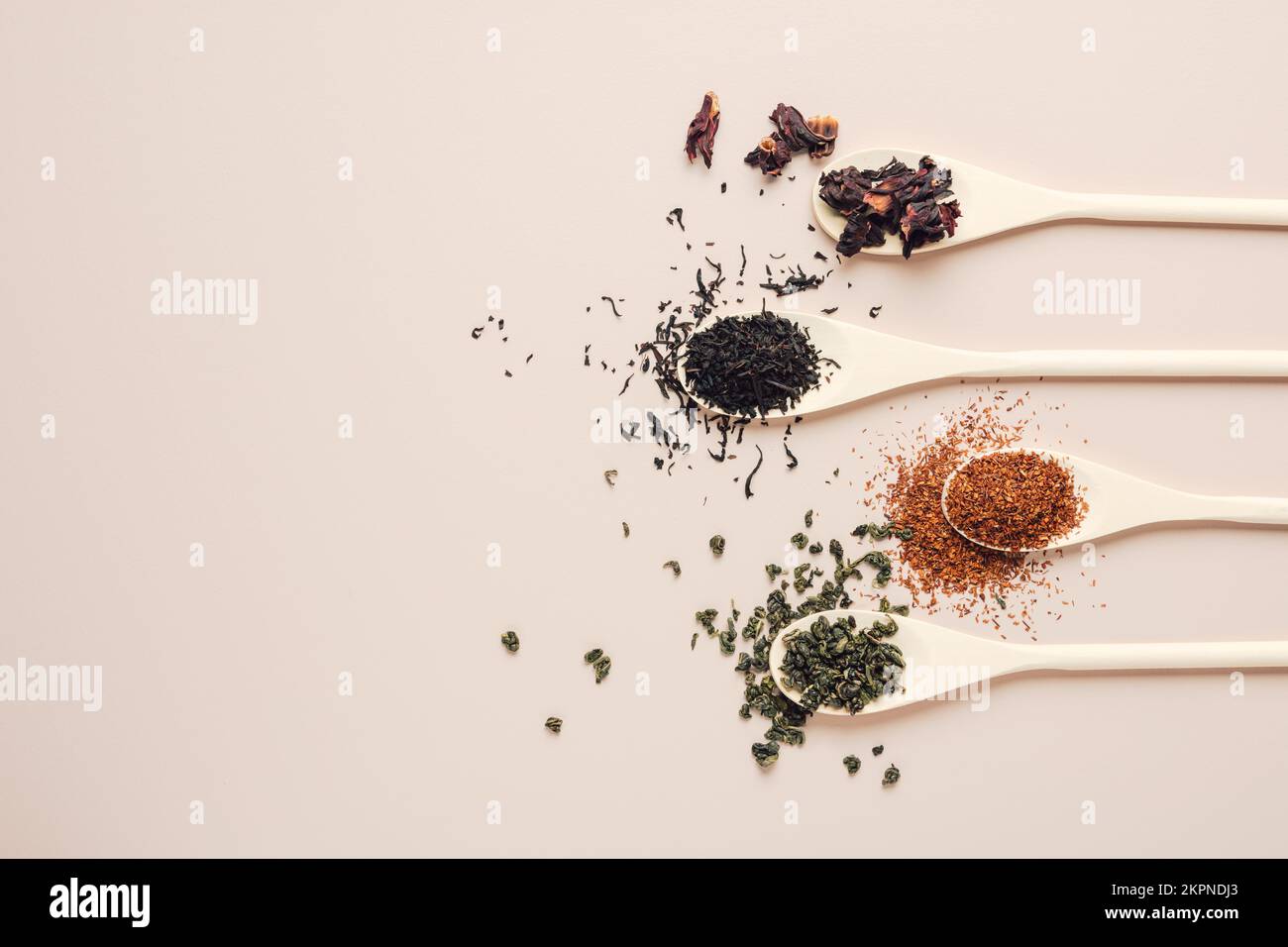 Variety of dried tea leaves on light background Stock Photo - Alamy