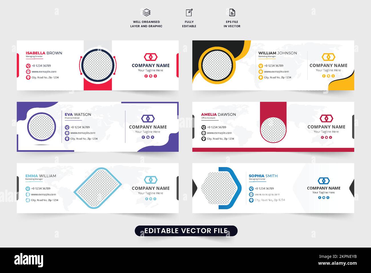 Professional email footer and signature template set design with ...