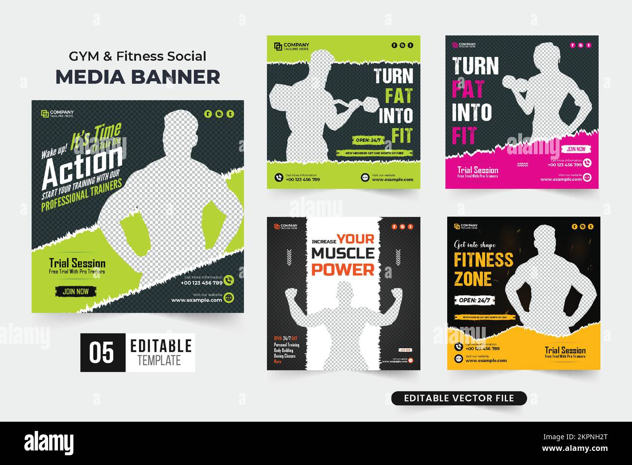 Fitness gym training session advertisement template bundle with dark ...