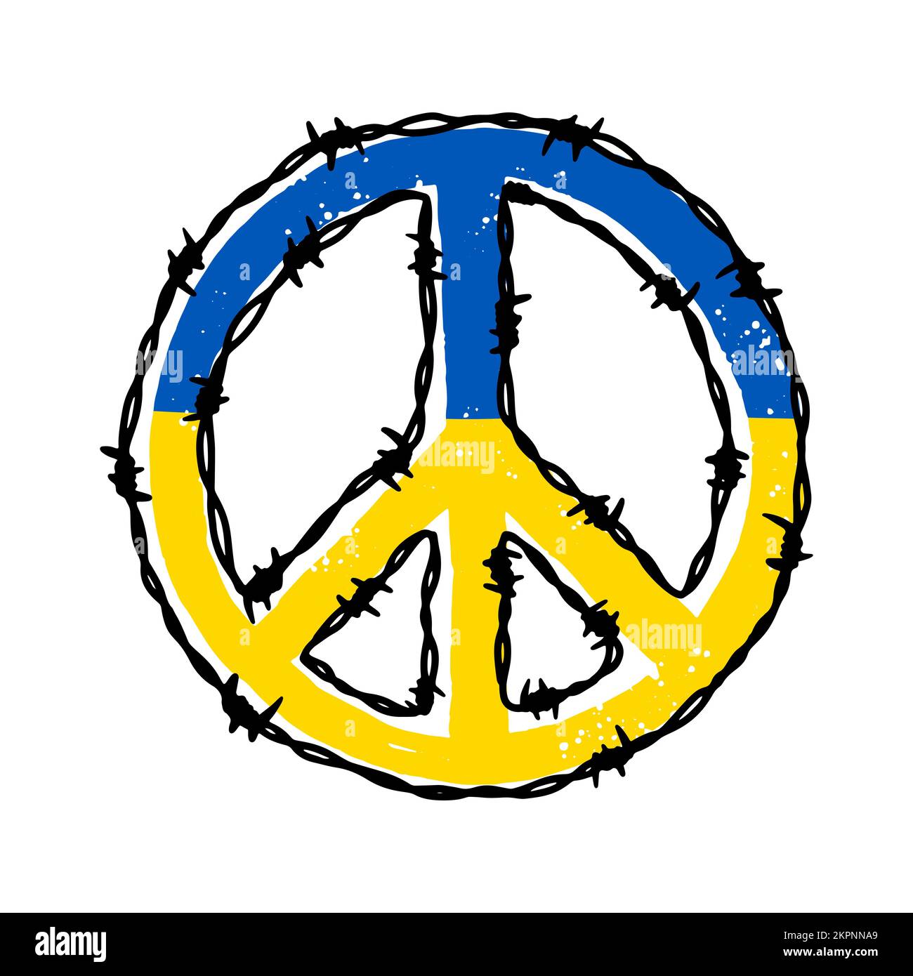 Barbwire peace sign shape in Ukrainian flag blue and yellow colors ...