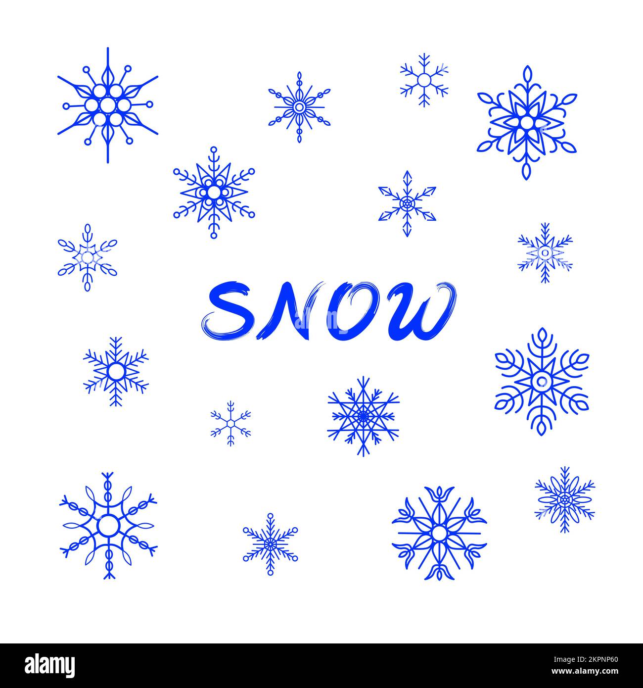 Set of various snowflakes, world snow day, different symmetric hexagon ...