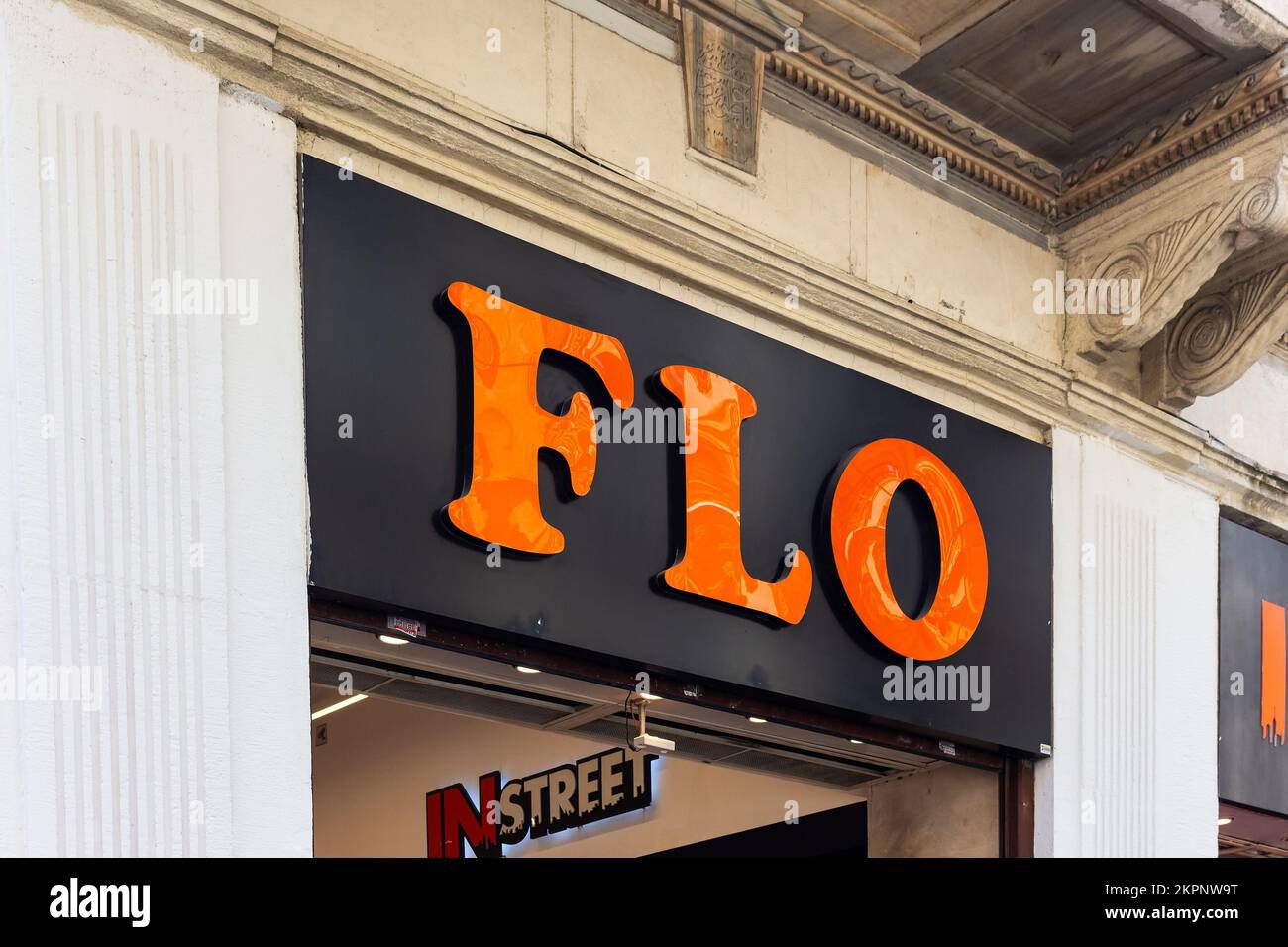 Close up view of Turkish shoe retailer's store signage on Istiklal ...
