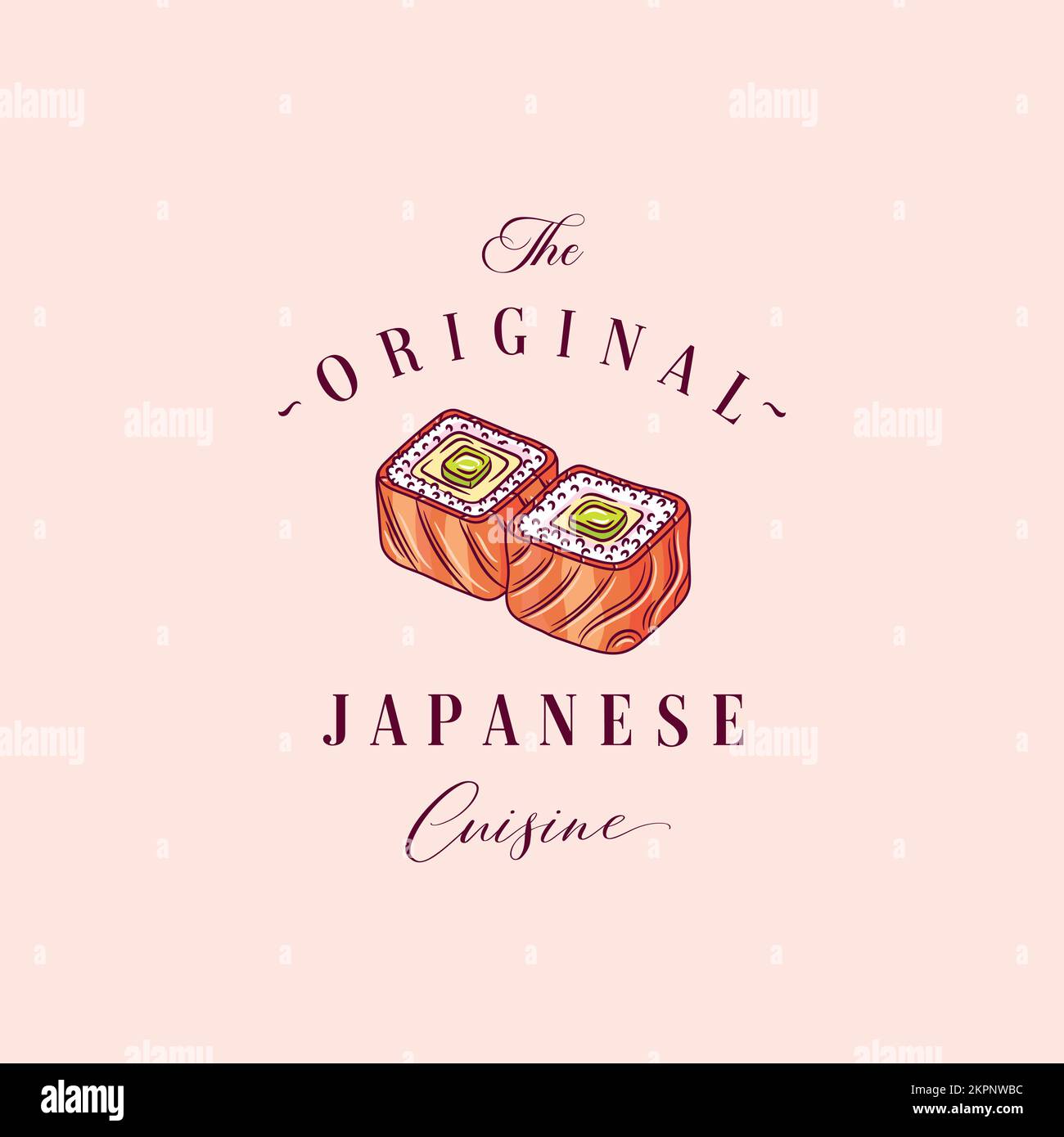 Asian Food Abstract Sign, Symbol or Logo Template. Hand Drawn Sushi or ...