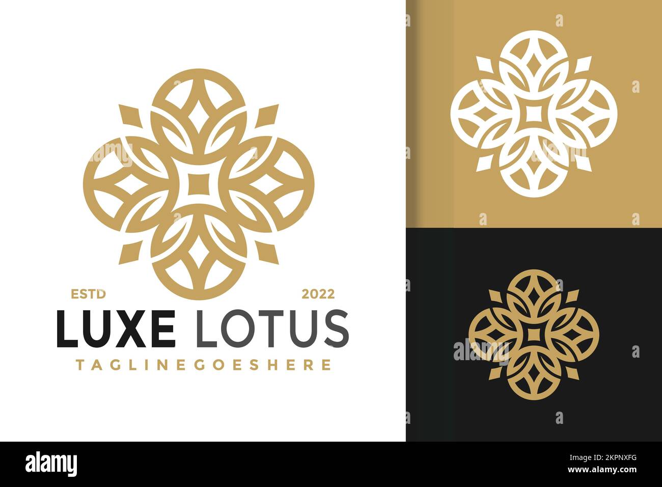 An editable vector of Luxe Lotus logo in beige, black and white colors ...