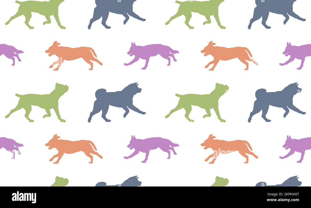 Seamless pattern. Silhouette dogs different breeds isolated on white ...
