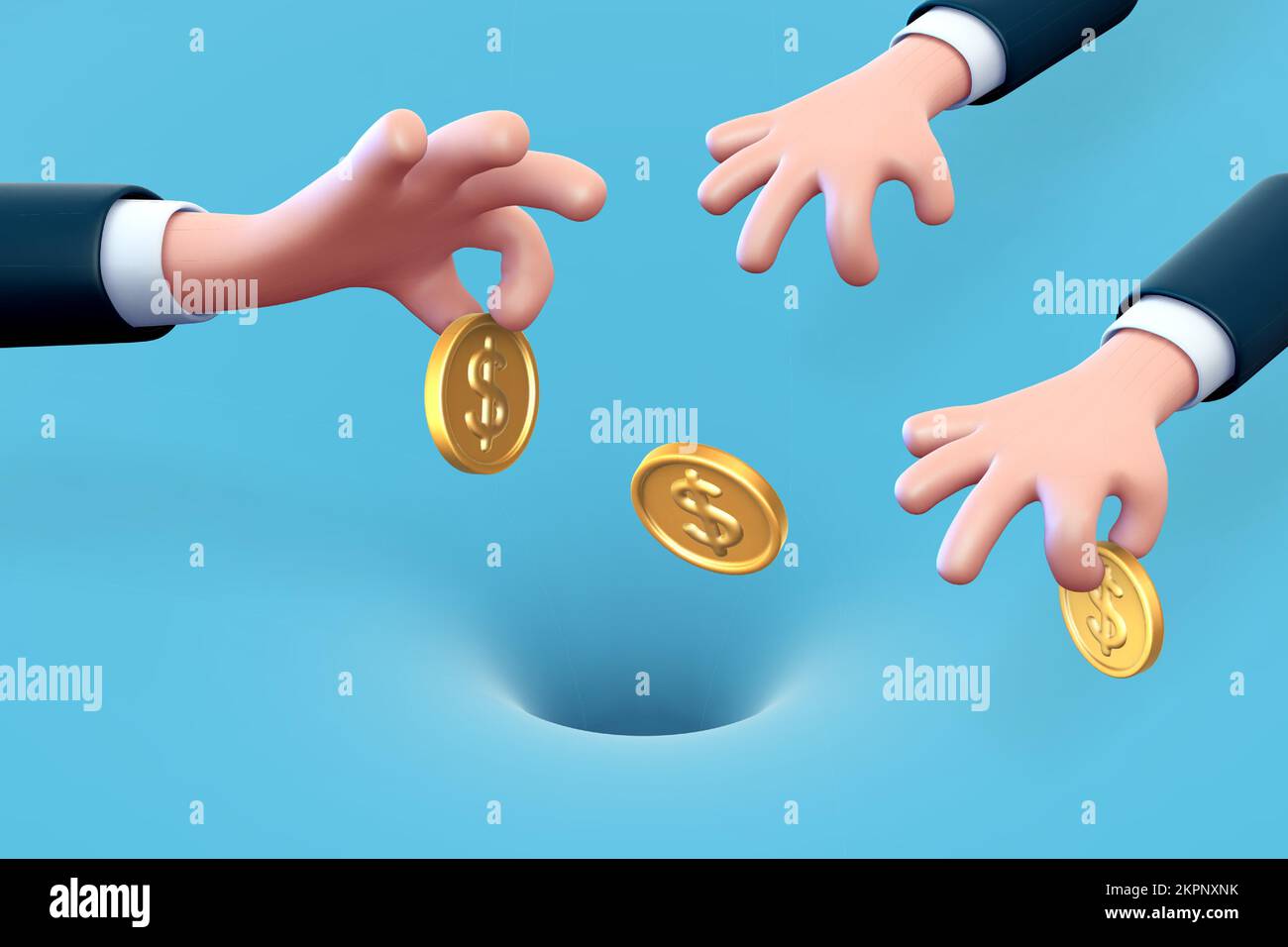 3D cartoon businessman's hands throw golden coins Stock Vector Image ...