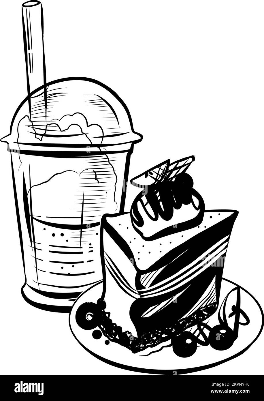 Soda Cup with Straw and Lid and Cake Piece. Fast Food Logo. Isolated On ...