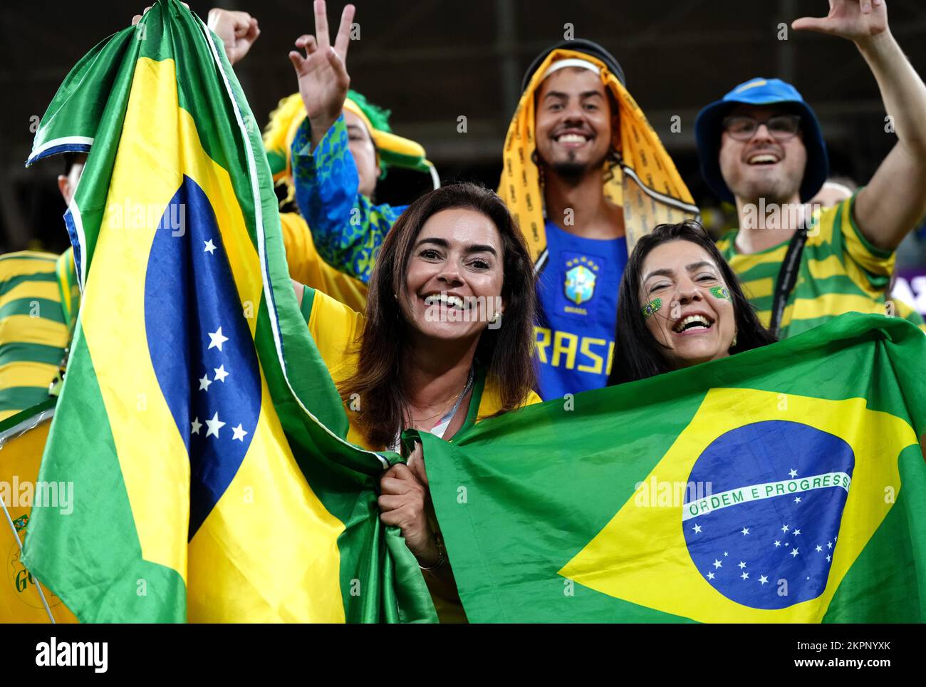 Brazil fans celebrate in the stands after the FIFA World Cup Group G ...
