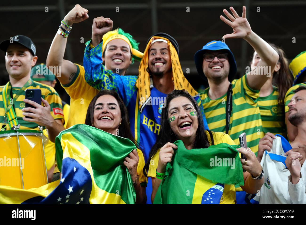 Brazil fans celebrate in the stands after the FIFA World Cup Group G ...
