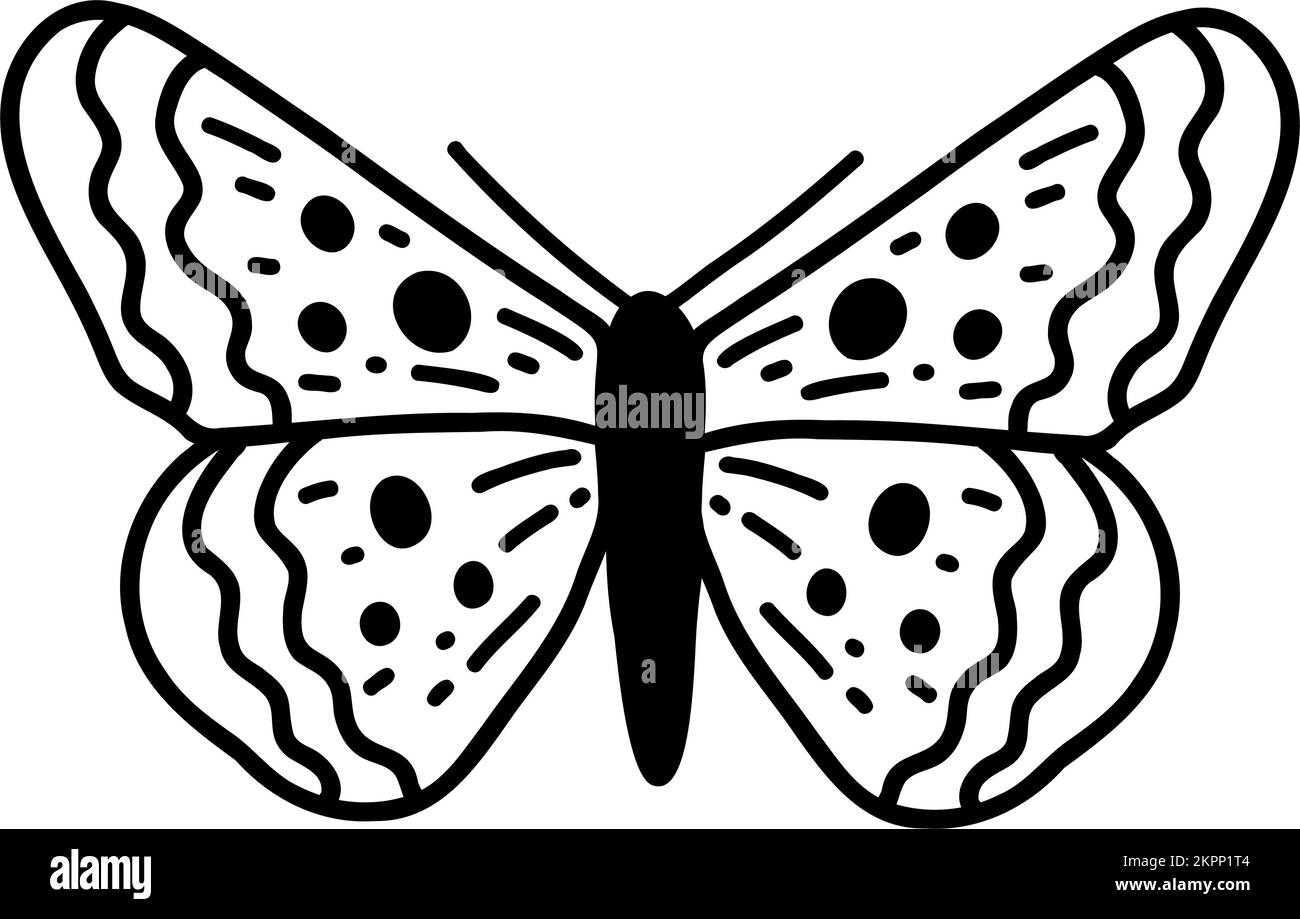 Hand drawn doodle butterfly. Vector sketch illustration, black outline ...
