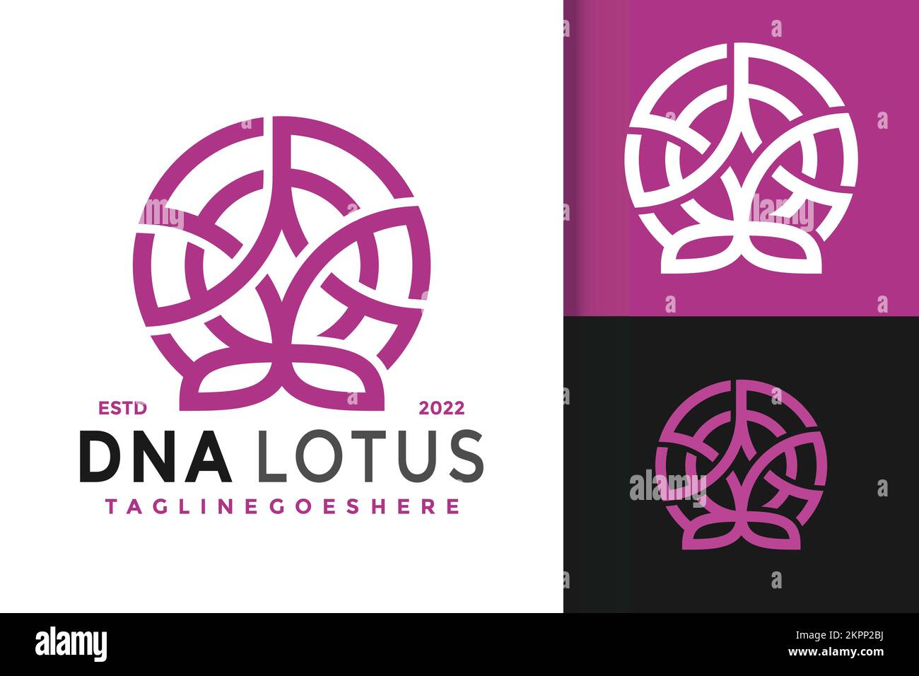 An editable vector of DNA Lotus logo in purple, black and white colors ...