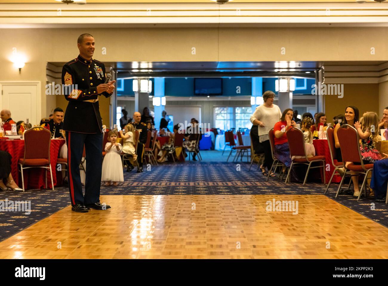 U.S. Marine Corps Sgt. Maj. Collin D. Barry, the guest of honor, gives ...