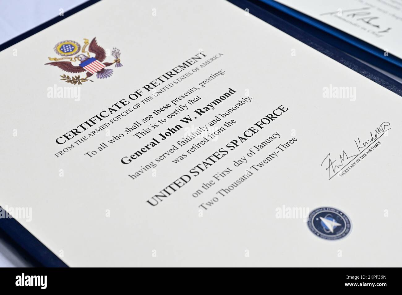 The retirement certificate for Chief of Space Operations Gen. John W ...