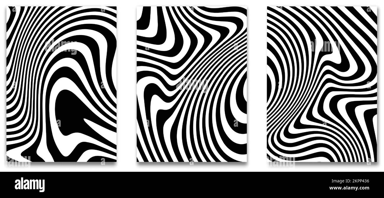 An illustration of three paintings with zebra patterns on them isolated ...