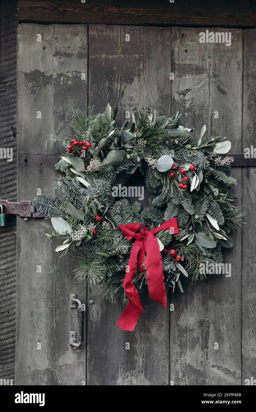 Christmas home decor. Natural advent wreath. Floral garland of fir ...