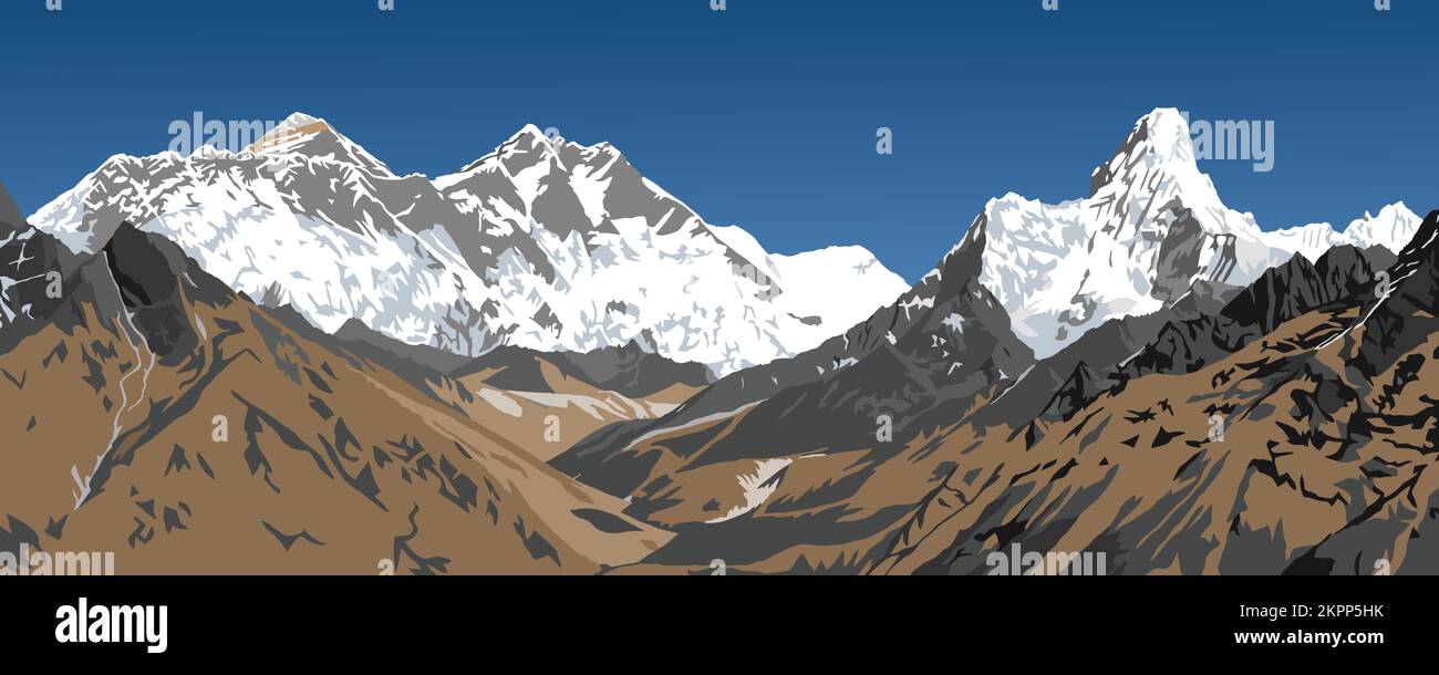 Mount Lhotse and Nuptse south rock face, top of Mt Everest and Ama ...
