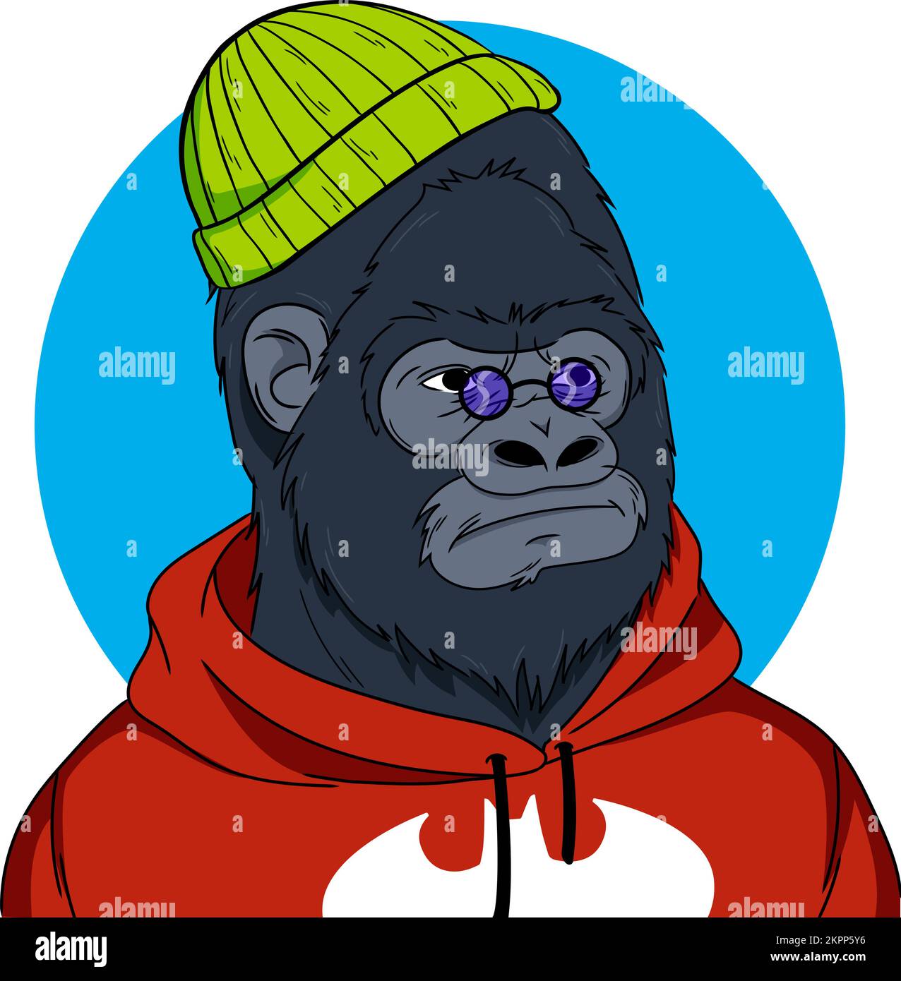 Gorilla teenager in a hoodie with a batman logo. Vector illustration ...