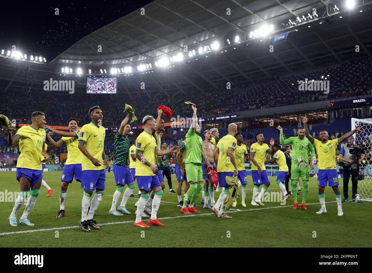Doha, Qatar. 28th Nov, 2022. DOHA - Raphinha of Brazil, Marquinhos of ...