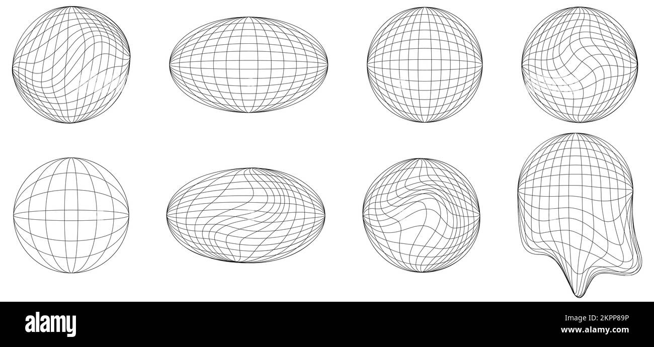 Retrofuturistic set of cyberpunk planet shapes. Design elements for ...