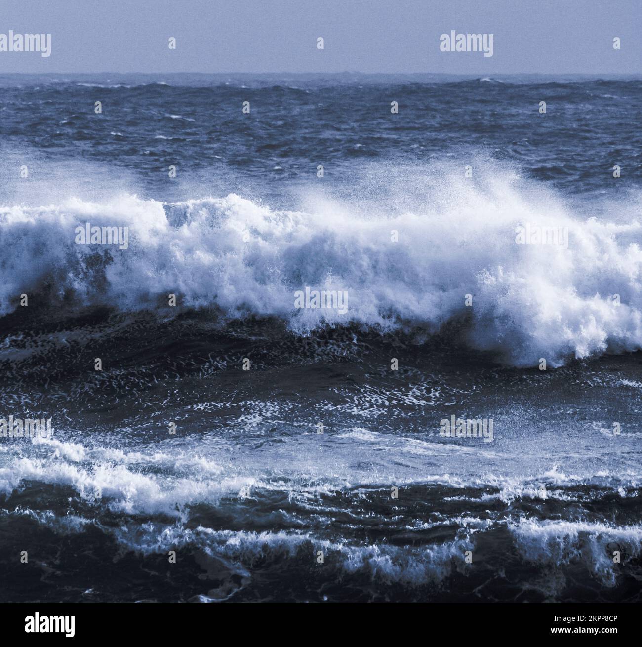 Square nature photography on choppy ocean waters with wild coastal mist ...